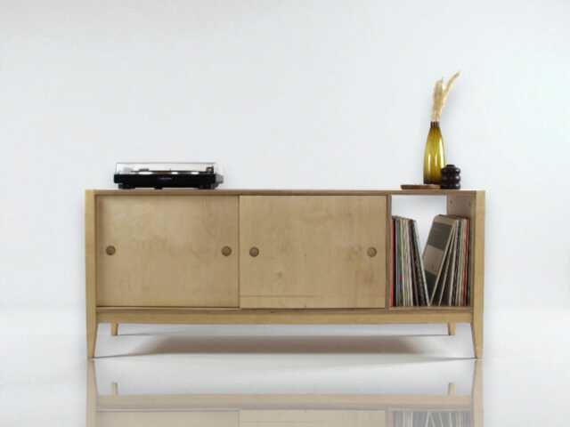 Birch Plywood Record Storage, Turntable Stand & Vinyl Cabinet, Wide ...