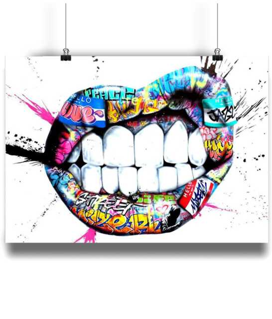 Poster/Canvas Print Graffiti Open Mouth Teeth Street Art Wall Decor by ...