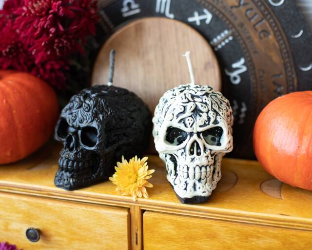 Halloween Skull With Souls Candle, Occult, Home Altar, Candlestick ...