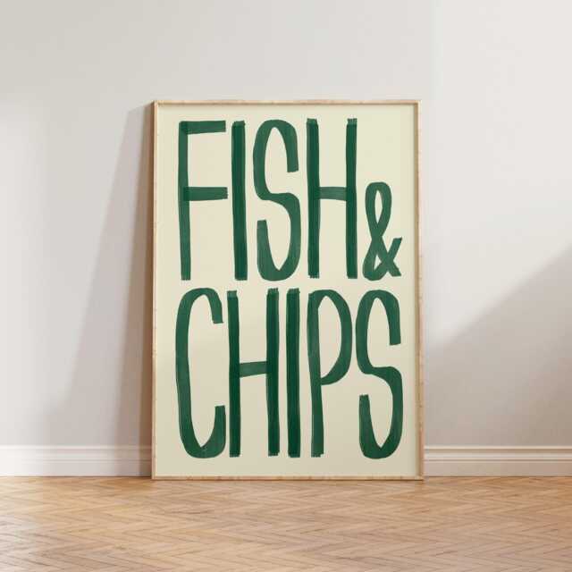 Kitchen Wall Art, Retro Prints, Bold Type Fish & Chips Print, Decor ...