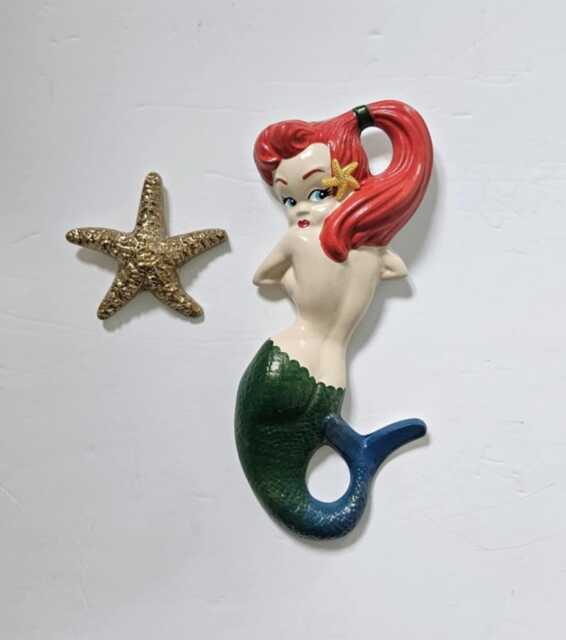 Kitsch Mermaid Wall Plaque - Ariel - Vintage Style Chalkware, Mid ...