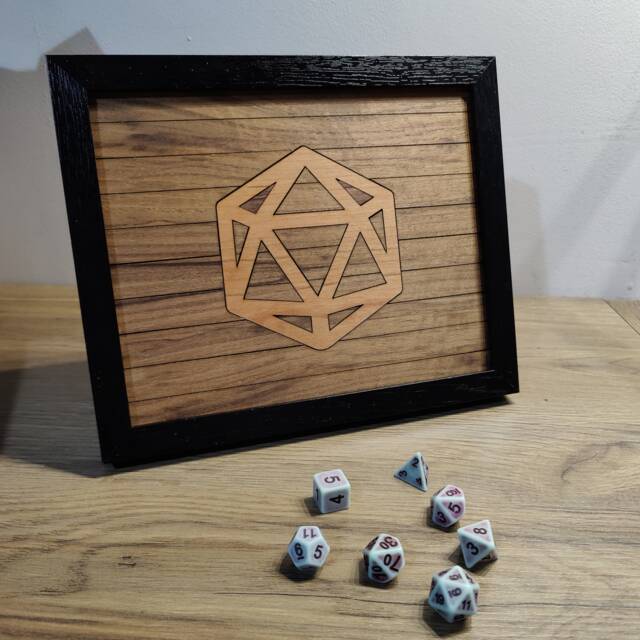 D20 D&d Wooden Art Frame, Wood Game Room Wall Decor, Dice Desk Picture ...