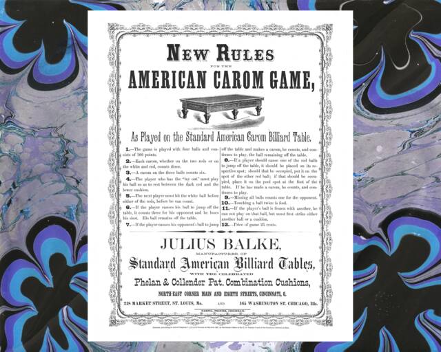 Carom Billiards Instructions 1869 J Balke Game Rules 8x10 Print by Etsy ...