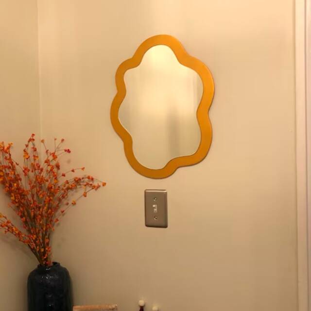 Gold Oval Wavy Mirror Wall Decor, Wooden Irregular Decorative Accent ...