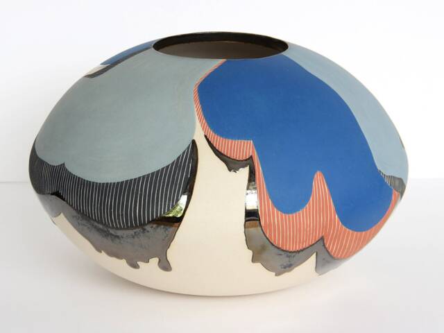 Large Colorful Sgraffito Ceramic Globe, Round Carved Abstract Design ...