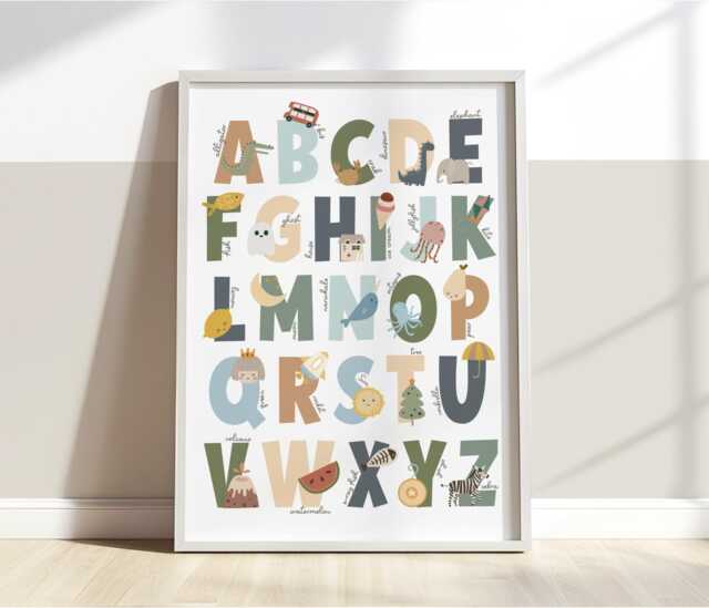 Alphabet Chart in Blue & Green, Unframed Print, Abc Nursery Decor ...