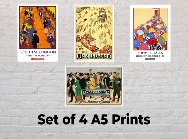 Vintage London Underground Art Prints/Set Of 4 A5 Size Unframed Gloss ...