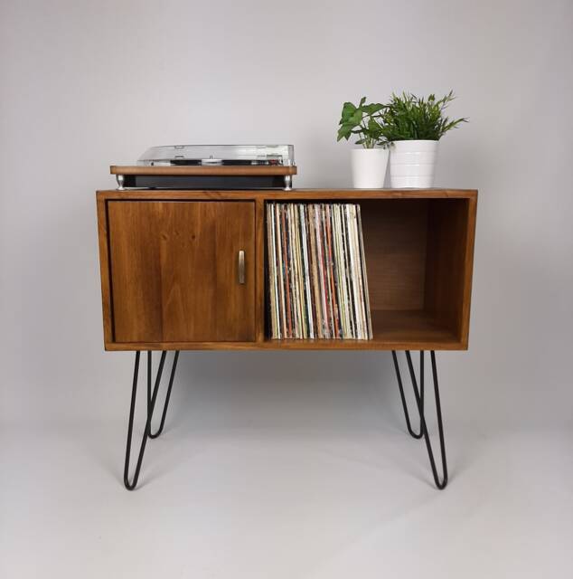 Walnut Sideboard - Brass Handle & Hairpin Legs Vinyl Cabinet Credenza ...