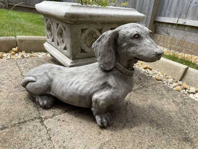 Standing Dachshund Stone Statue -Reconstituted Puppy Dog Outdoor Garden ...