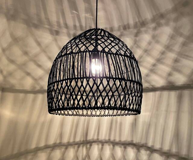 Black Or Natural Rattan Basket Pendant Light, Rattan Lighting Fixture ...