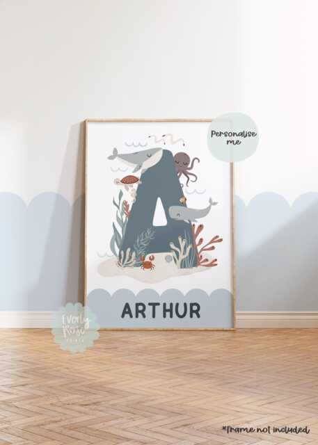 Personalised Print, Ocean Prints, Nursery Sea Life Theme, Animals ...
