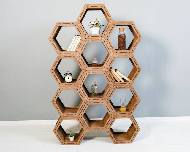 Hexagon Shelf - Honeycomb Shelves Handmade Wooden Book Storage Standing ...