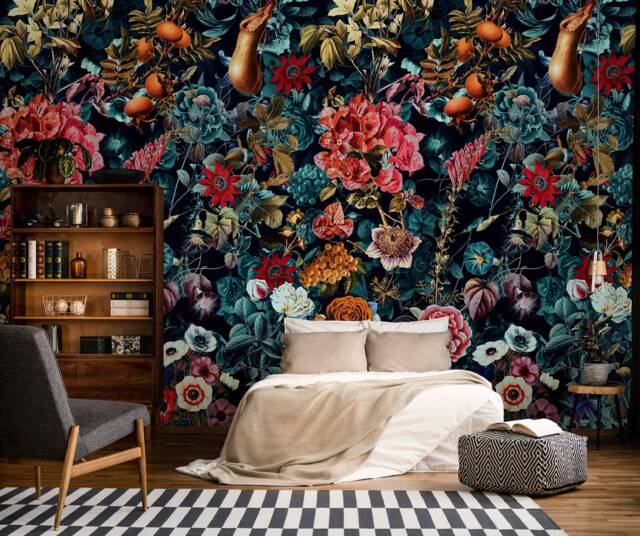 Dark Garden Floral Peel & Stick Wallpaper Mural, Removable Moody ...