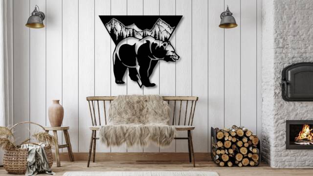 Rustic Metal Bear Wall Art With Mountain Scenery, Art, Decor, Nature ...