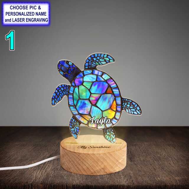 Personalized Colorful Sea Turtle Acrylic Night Light With Name ...