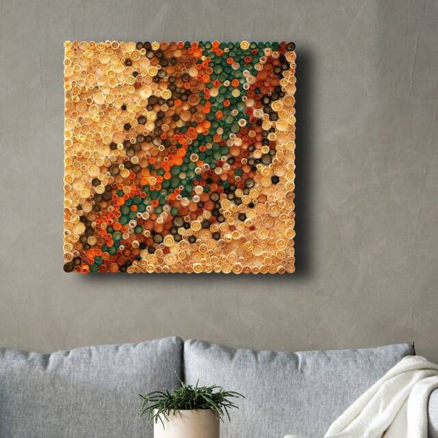 Geology Inspired Teal Orange Brown Abstract Wood Mosaic Wall Decor ...