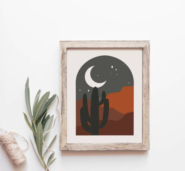 Desert Moon Art Print, Cactus Wall Decor by Etsy | ufurnish.com