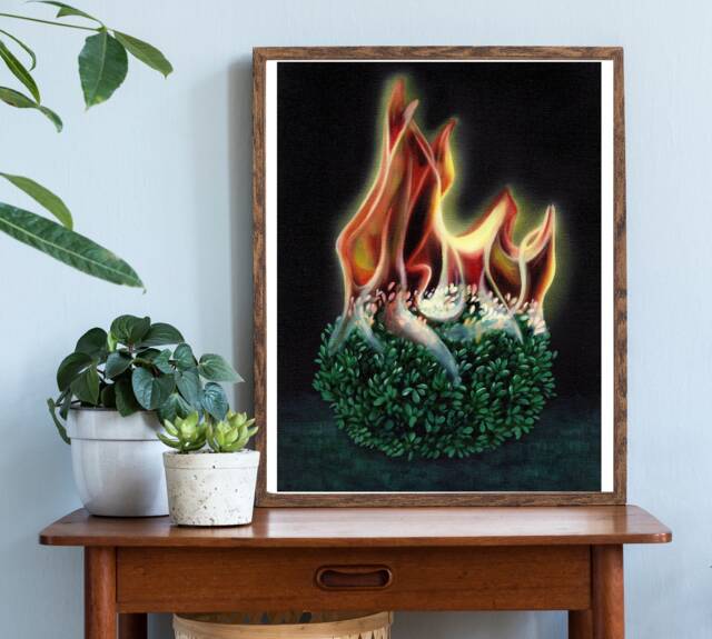Bible Burning Bush Art Print - Exodus Christian Scripture Inspired by ...