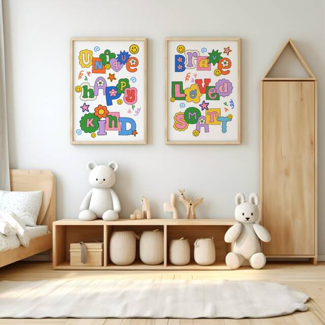 Childrens Affirmation Wall Art - Kids Bedroom Poster Set Of 2 Positive ...