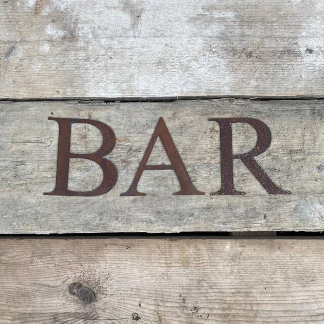 Garden Bar Sign , Classic Font Rusty Metal Letters Home Rustic ...