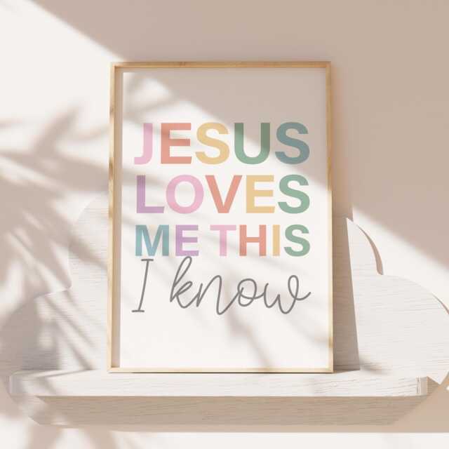 Jesus Loves Me Print, Christian Wall Art, Girls Nursery Bedroom Decor ...
