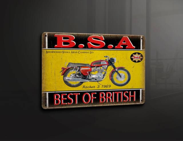 Bsa Motorcycle Motorbike Rocket 3 British - Metal Sign Plaque Wall Art ...