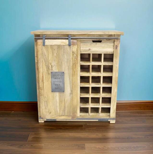 Industrial Rustic Wood & Iron Wine Storage Cabinet - Drinks Home Bar ...