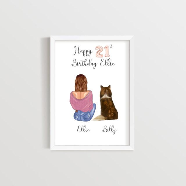 Personalised Birthday Girl Print, Any Age, With Dog Or Cat, A4 A5 by ...