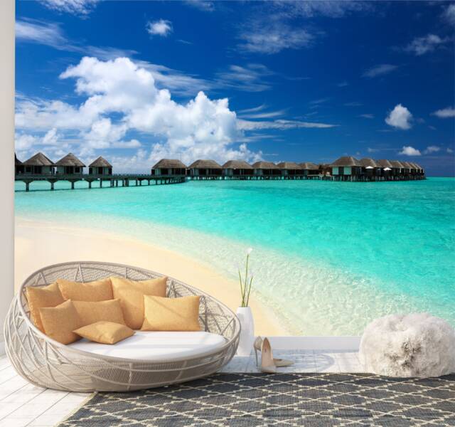 Tropical Beach Sea Maldives Art Print Photomural Wallpaper Mural Easy ...