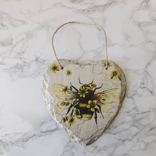 Flower Bee Slate Heart Plaque Decoupage Bumble Wall Art by Etsy ...