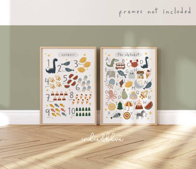 Animal Alphabet & Numbers Print Set, Educational Prints, Girl Bedroom ...