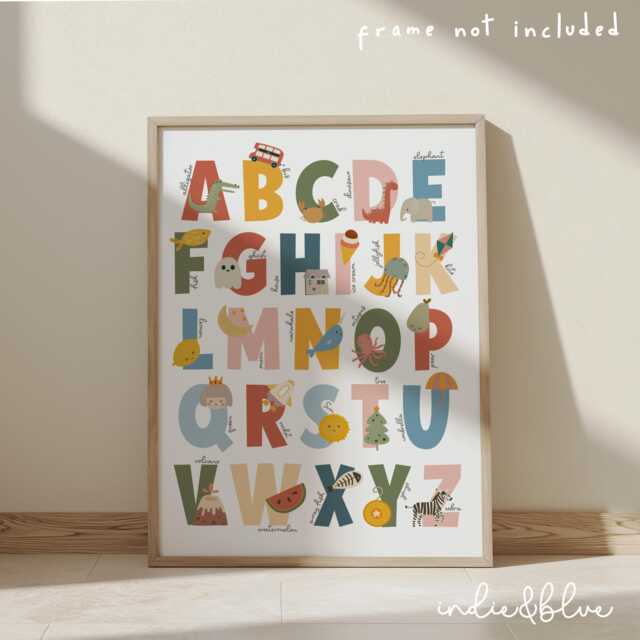 Bright Rainbow Alphabet Chart Print, Nursery Decor, Educational ...