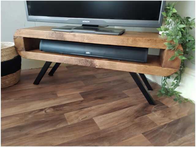 Tv Stand Narrow Retro Style With Black Frame, Rustic Tv Unit, Side ...
