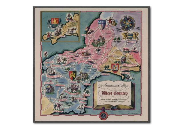 South West England Pictorial Map - A Dunlop Map Of The Country Vintage ...