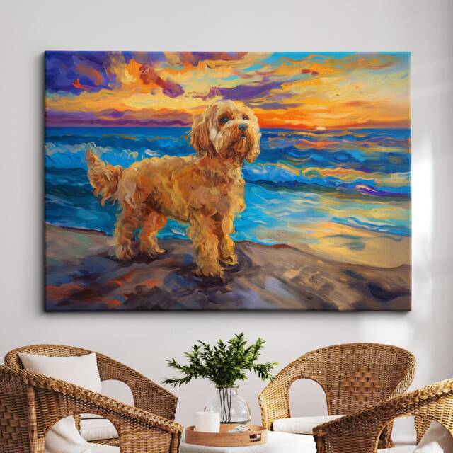 Colorful Maltipoo Dog At The Beach Pet Abstract Modern Oil Painting ...