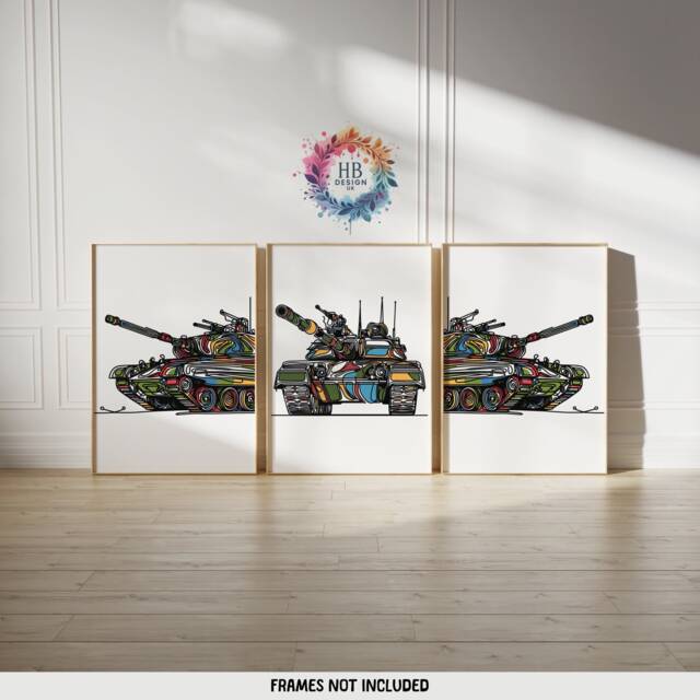 Colourful Tank Print Set - 3 Tanks Posters - Watercolour Design Boys ...