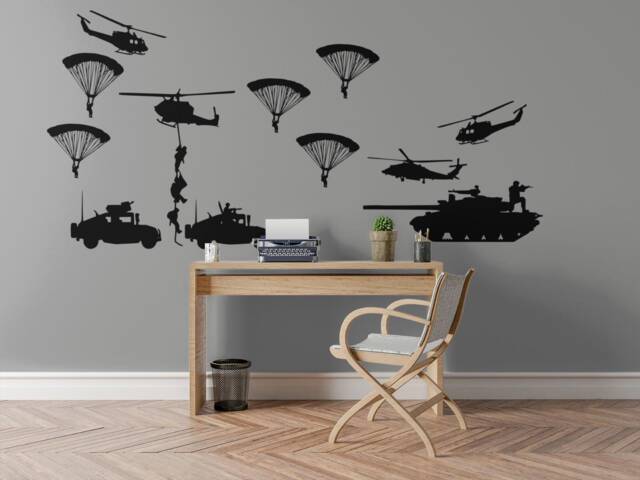 Army Soldiers Military Helicopter Tank Battle Jeep Boys Girls Vinyl ...