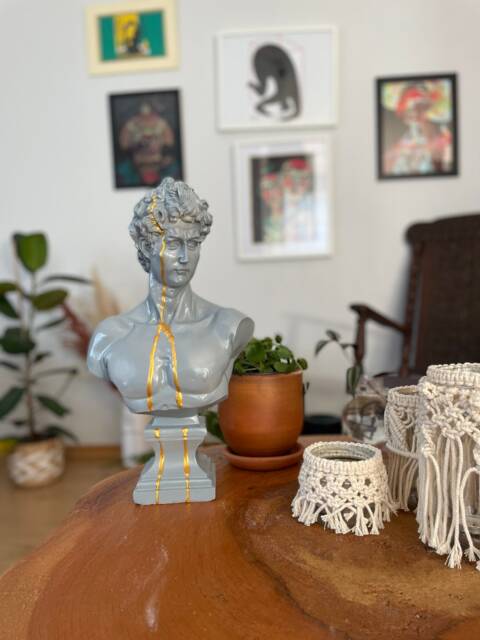 Large David Sculpture Statue, Bust Bust, Gray Gold Strip, Roman Statues ...