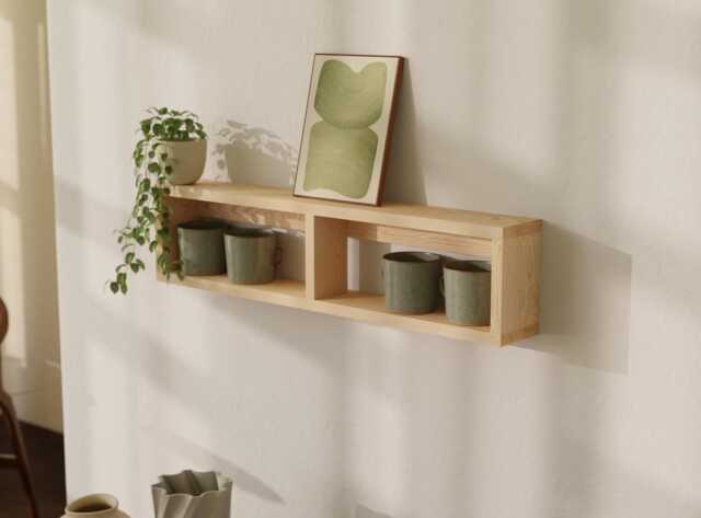 Handmade Oak Wall Shelf For Mugs, Cups & Kitchen Storage - Floating ...