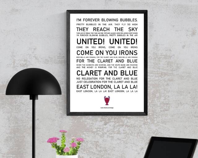 West Ham Poster Wall Art, Iconic Chants & Songs, Fan Present Idea, Home ...