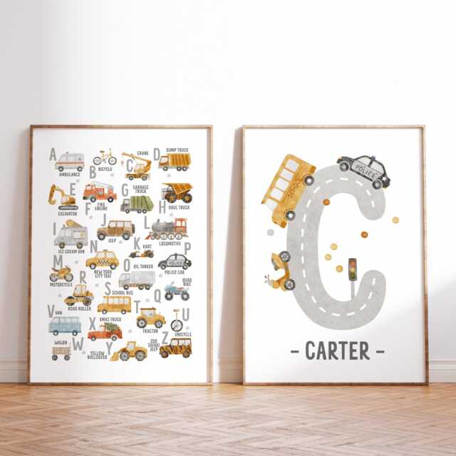 Vehicles Print Set -- Car Alphabet , Abc, Boys Print, Vehicle Bedroom ...
