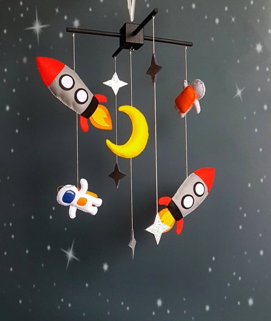 Space Baby Crib Mobile Solar System Spaceship Astronauts Nursery Baby ...