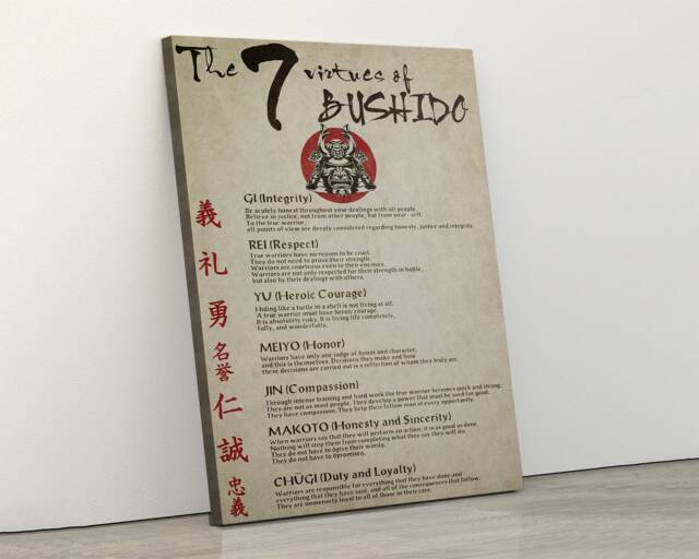 Samurai Canvas Poster The 7 Virtues Of Bushido Integrity Respect Heroic ...