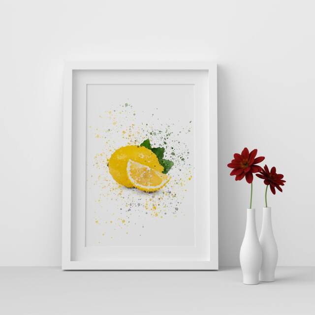 Lemon Citrus Fruit Watercolour Splash A3, A4, 10x8, 8x6, 5x7 & 4x6 Wall ...