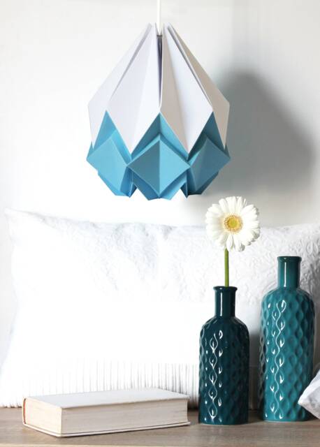 Last Items - Origami Lampshade in White & Sky Blue Paper, Large Size by ...