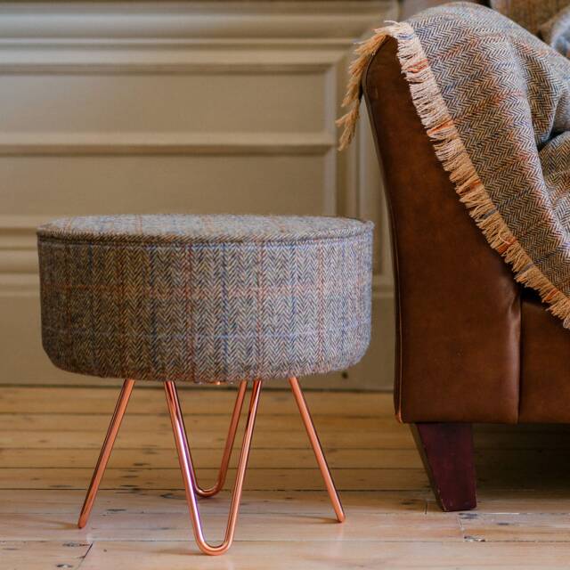 Harris Tweed Eriskay Herringbone Footstool With Steel Hairpin Legs by ...