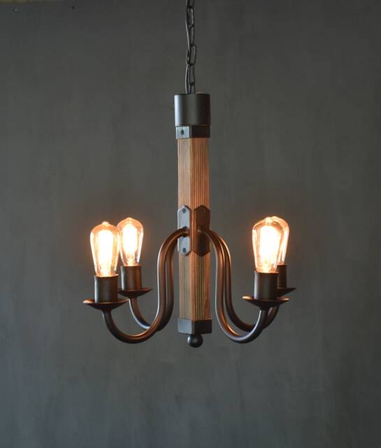 Wood & Wrought Iron Chandelier, Rustic Pendant Light, Country Farmhouse ...