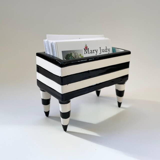 Bold Business Card Holder Pottery Dish Black & White Stripes, Turquoise ...