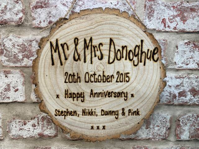 Personalised Large Wooden Log Slice Plaque - Any Quote Anniversary ...