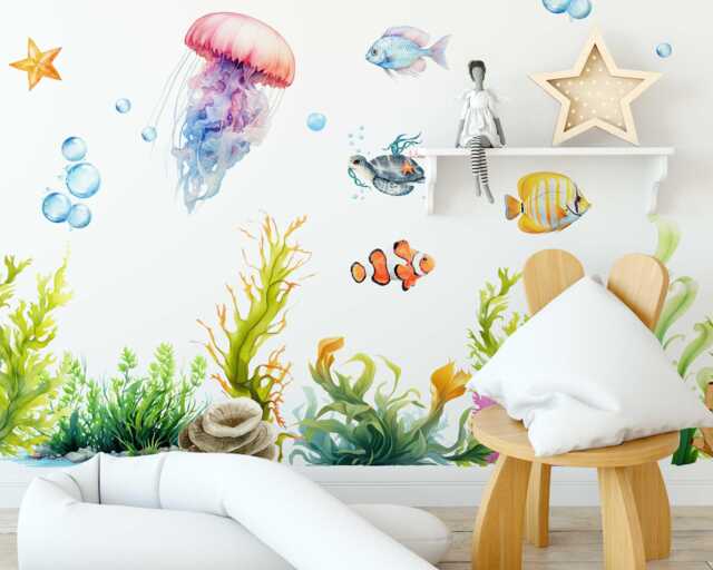 Watercolor Fish Wall Sticker - Sea Art For Kids Room, Playroom ...